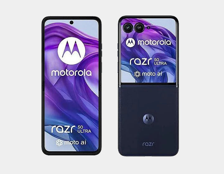 With the Motorola Razr 50 Ultra Single SIM+ eSIM 512GB 12GB Blue, a st ...